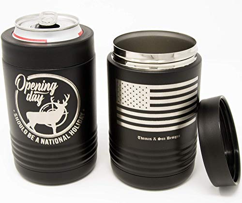 Thomas And Son - Cold Beverage Can Cooler - Engraved Open Season Hunting Can Holder - Double Wall Insulated Can Cozy Sleeve - Hunting Gifts For Men/Birthday Gifts For Men