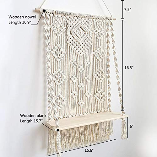 AMIAEDU Macrame Wall Hanging Shelf, Handmade Indoor Boho Rope Plant Pot Basket Hanger Holder, Rope Plant Hanger for Wall Decor (White)