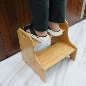 Bamboo 2 Step Stool with Non-Slip Step Treads and 2 Cutout Handles