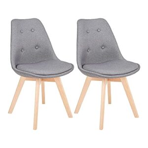 canglong mid century fabric upholstered dining chair with solid wood legs for kitchen, dining, living, guest, bed room side chair, set of 2, gray