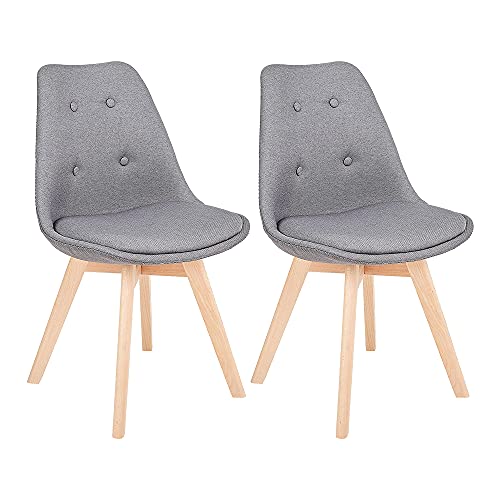 CangLong Mid Century Fabric Upholstered Dining Chair with Solid Wood Legs for Kitchen, Dining, Living, Guest, Bed Room Side Chair, Set of 2, Gray