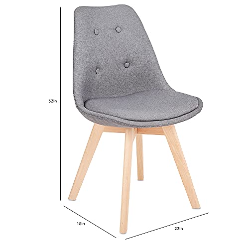 CangLong Mid Century Fabric Upholstered Dining Chair with Solid Wood Legs for Kitchen, Dining, Living, Guest, Bed Room Side Chair, Set of 2, Gray