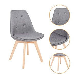 CangLong Mid Century Fabric Upholstered Dining Chair with Solid Wood Legs for Kitchen, Dining, Living, Guest, Bed Room Side Chair, Set of 2, Gray