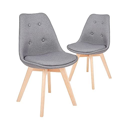 CangLong Mid Century Fabric Upholstered Dining Chair with Solid Wood Legs for Kitchen, Dining, Living, Guest, Bed Room Side Chair, Set of 2, Gray