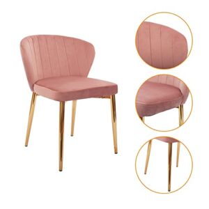 CangLong Mid Century Velvet Upholstered Side Chair with Metal Legs Set of 1,Pink