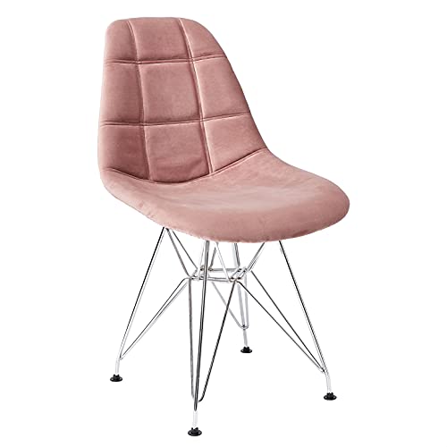 CangLong Mid Century Velvet Upholstered Dining Chair with Metal Legs Set of 1, Pink