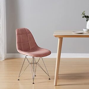 CangLong Mid Century Velvet Upholstered Dining Chair with Metal Legs Set of 1, Pink