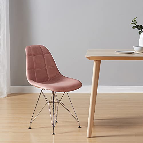 CangLong Mid Century Velvet Upholstered Dining Chair with Metal Legs Set of 1, Pink