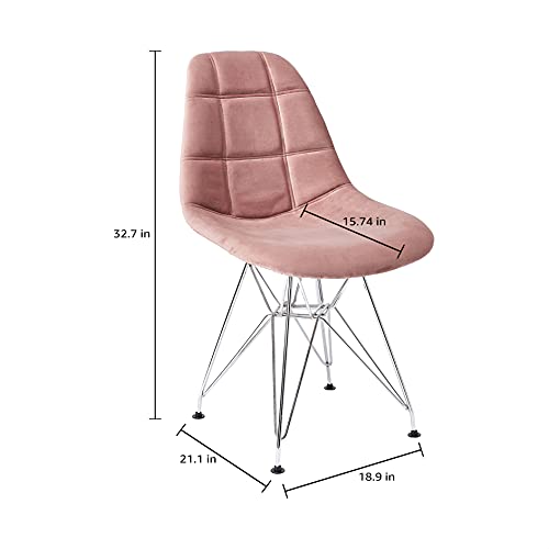 CangLong Mid Century Velvet Upholstered Dining Chair with Metal Legs Set of 1, Pink