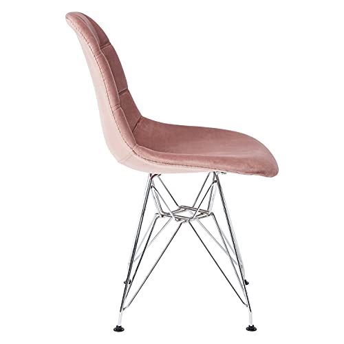 CangLong Mid Century Velvet Upholstered Dining Chair with Metal Legs Set of 1, Pink