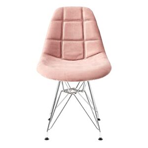 CangLong Mid Century Velvet Upholstered Dining Chair with Metal Legs Set of 1, Pink