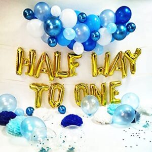 JeVenis 15 PCS Half Way To One Balloons 1/2 Birthday Decorations Half Way To One Birthday Party for Boy Blue Balloons