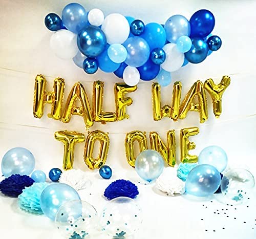 JeVenis 15 PCS Half Way To One Balloons 1/2 Birthday Decorations Half Way To One Birthday Party for Boy Blue Balloons