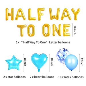 JeVenis 15 PCS Half Way To One Balloons 1/2 Birthday Decorations Half Way To One Birthday Party for Boy Blue Balloons