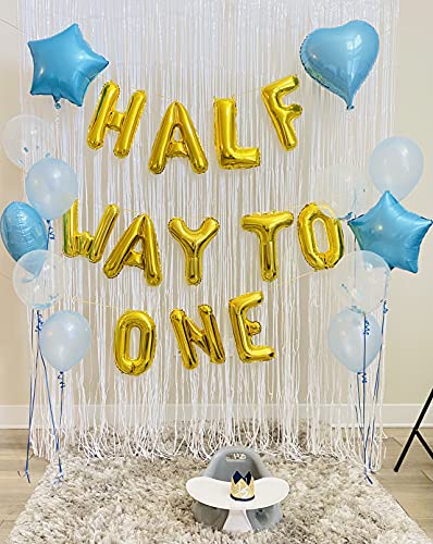 JeVenis 15 PCS Half Way To One Balloons 1/2 Birthday Decorations Half Way To One Birthday Party for Boy Blue Balloons