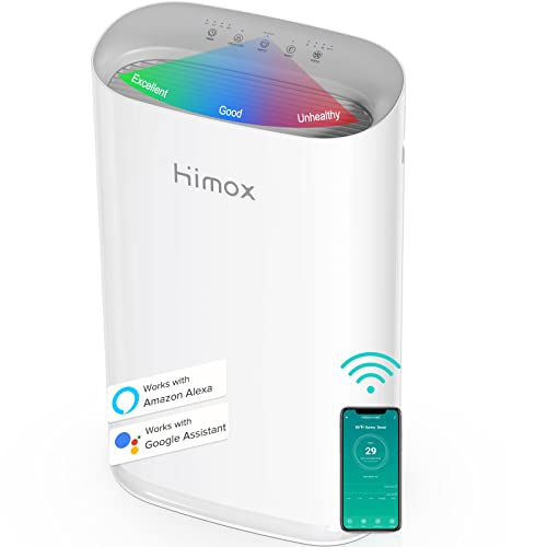 HIMOX Air Purifier for Allergies,Air Purifiers for Home Large Room 2690 Sq. Ft, Smart WiFi PM2.5 Air Quality Sensors,Captures 99.99% of Particles,Smoke, Pets Dander,Dust, Auto Mode, Alexa Control