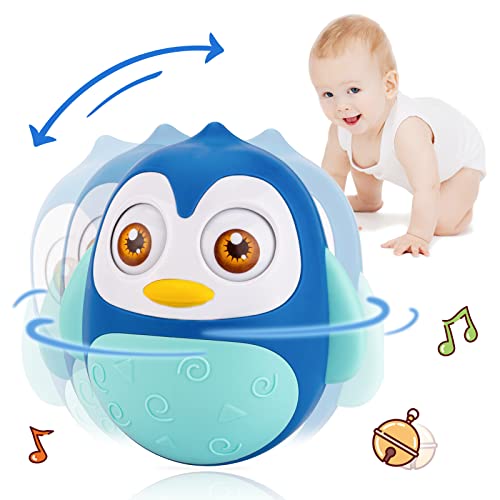 UNIH Roly Poly Baby Toys 6 to 12 Months, Tummy Time Wobbler Toys, Penguin Tumbler Wobbler Toys for Infant Boy Girl Gifts (Blue)