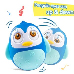 UNIH Roly Poly Baby Toys 6 to 12 Months, Tummy Time Wobbler Toys, Penguin Tumbler Wobbler Toys for Infant Boy Girl Gifts (Blue)