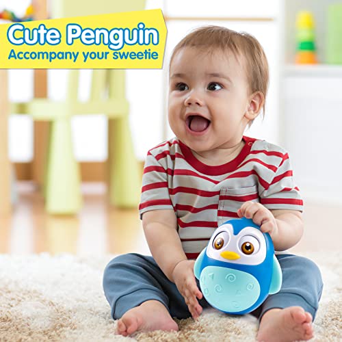 UNIH Roly Poly Baby Toys 6 to 12 Months, Tummy Time Wobbler Toys, Penguin Tumbler Wobbler Toys for Infant Boy Girl Gifts (Blue)