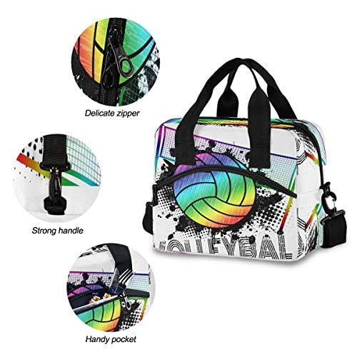 Sport Ball Volleyball Poster Lunch Bags for Women Insulated Reusable Lunch Tote Holder Lunch Cooler Bag Lunch Box with Shoulder Strap for Men Kid Girl