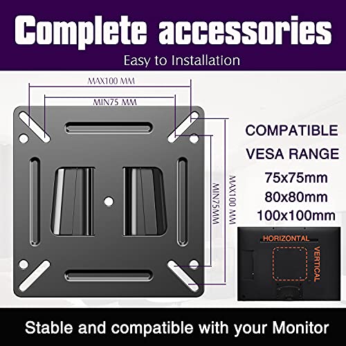 SJBRWN RV TV Wall Mount Fit Most 14-24 Inch Flat Screen Low Profile Metal Bracket Ultra Slim Monitor Mount 17 19 21" Fixed Small Camper Monitor Wall Mount Bracket VESA Up to 100x100mm Max Load 33lbs