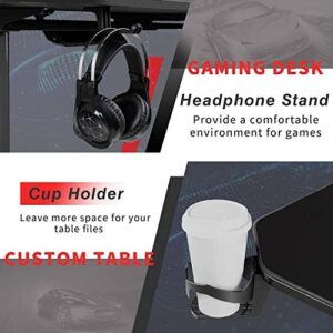 KaiMeng Racing Style Gamer Computer Desk Free Full Mouse Pad Modern Carbon Fiber Surface Ergonomic, T-Shaped Y Leg Office Room Game Table Workstation, with Handle Rack, 62.7"L X 29.5"W X 29.5"H, Black