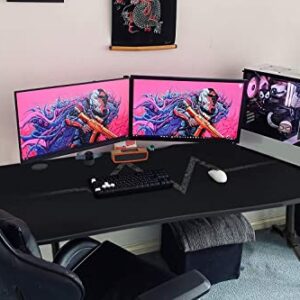 KaiMeng Racing Style Gamer Computer Desk Free Full Mouse Pad Modern Carbon Fiber Surface Ergonomic, T-Shaped Y Leg Office Room Game Table Workstation, with Handle Rack, 62.7"L X 29.5"W X 29.5"H, Black