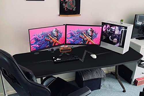 KaiMeng Racing Style Gamer Computer Desk Free Full Mouse Pad Modern Carbon Fiber Surface Ergonomic, T-Shaped Y Leg Office Room Game Table Workstation, with Handle Rack, 62.7"L X 29.5"W X 29.5"H, Black