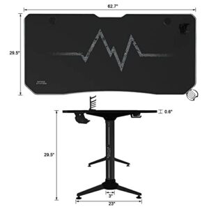 KaiMeng Racing Style Gamer Computer Desk Free Full Mouse Pad Modern Carbon Fiber Surface Ergonomic, T-Shaped Y Leg Office Room Game Table Workstation, with Handle Rack, 62.7"L X 29.5"W X 29.5"H, Black