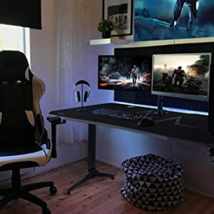 KaiMeng Racing Style Gamer Computer Desk Free Full Mouse Pad Modern Carbon Fiber Surface Ergonomic, T-Shaped Y Leg Office Room Game Table Workstation, with Handle Rack, 62.7"L X 29.5"W X 29.5"H, Black