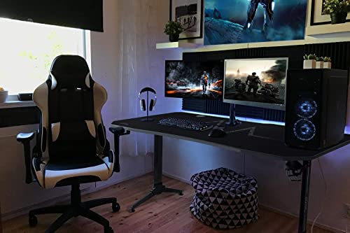 KaiMeng Racing Style Gamer Computer Desk Free Full Mouse Pad Modern Carbon Fiber Surface Ergonomic, T-Shaped Y Leg Office Room Game Table Workstation, with Handle Rack, 62.7"L X 29.5"W X 29.5"H, Black