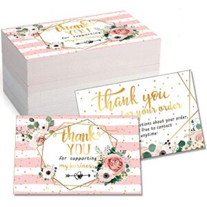 120 mini thank you for your order business cards shopping purchase thanks greeting cards to customer, floral design appreciation cards for small business owners sellers, 3.5 x 2 inch