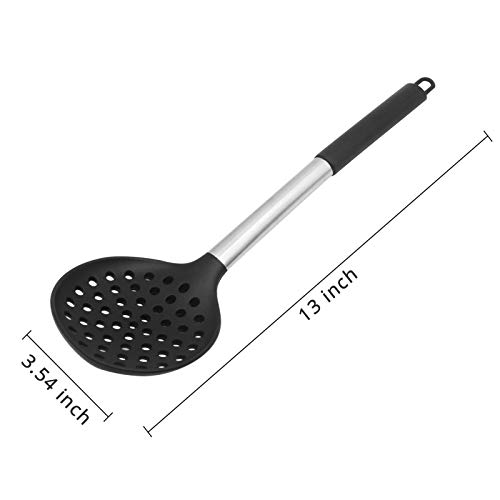 KUFUNG Silicone Slotted Spoon, Stainless Steel Handle Seamless & Nonstick Kitchen Ladles, BPA-free & Heat resistant up to 480°F, Silicone Non-Stick Kitchen Cooking Utensils Baking Tool (Black)