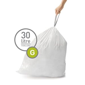 simplehuman Code G Custom Fit Drawstring Trash Bags in Dispenser Packs, 100 Count, 30 Liter / 8 Gallon, White