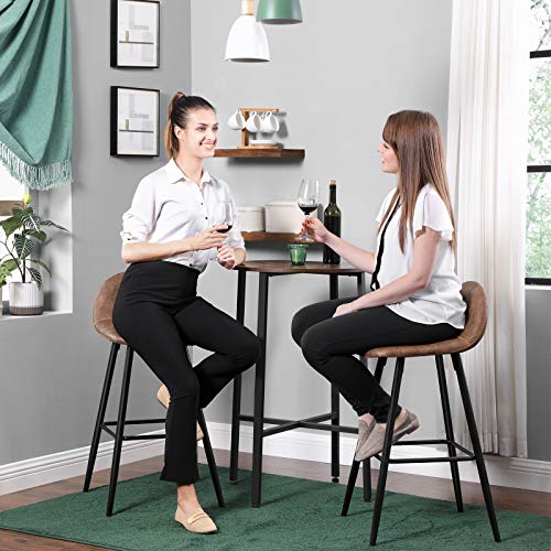 SONGMICS Set of 2 Bar Stools, Mid-Century Modern Bar Chairs with Metal Legs, Backrest, Footrest, Synthetic Leather Stylish Kitchen Stools, Retro Brown and Black ULJB027K01