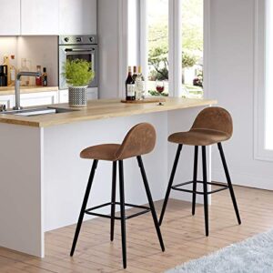 SONGMICS Set of 2 Bar Stools, Mid-Century Modern Bar Chairs with Metal Legs, Backrest, Footrest, Synthetic Leather Stylish Kitchen Stools, Retro Brown and Black ULJB027K01