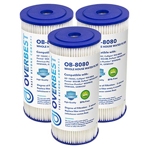 Overbest FXHSC 10" x 4.5" Whole House Water Filter, Replacement for GE FXHSC, Culligan R50-BBSA, Pentek R50-BB and DuPont WFHDC3001, American Plumber W50PEHD, GXWH40L (3 Pack)