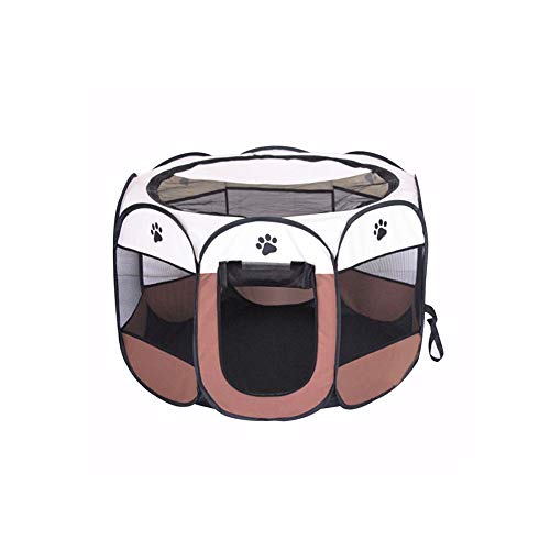 BODISEINT Portable Pet Playpen, Dog Playpen Foldable Pet Exercise Pen Tents Dog Kennel House Playground for Puppy Dog Yorkie Cat Bunny Indoor Outdoor Travel Camping Use (Small, Coffee - Beige)