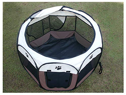 BODISEINT Portable Pet Playpen, Dog Playpen Foldable Pet Exercise Pen Tents Dog Kennel House Playground for Puppy Dog Yorkie Cat Bunny Indoor Outdoor Travel Camping Use (Small, Coffee - Beige)