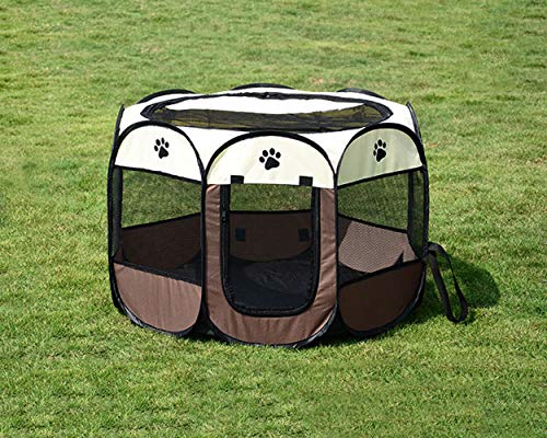 BODISEINT Portable Pet Playpen, Dog Playpen Foldable Pet Exercise Pen Tents Dog Kennel House Playground for Puppy Dog Yorkie Cat Bunny Indoor Outdoor Travel Camping Use (Small, Coffee - Beige)