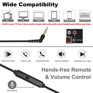 Joymiso 16Ft Extra Long Cord Earbuds Headphones for TV PC Laptop with Mic, Volume Control, Spring Coil Wire & Extension Cable, 3.5mm Wired Over Ear in-Ear Computer Earphones for Kids Women Small Ears