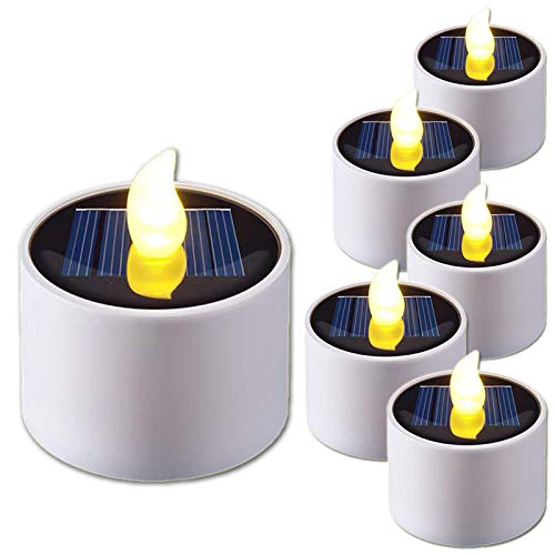 6 Sets of Solar Tea Lights, Waterproof, Rechargeable flameless led Candle Lights, Used for Holiday Celebrations, Outdoor Camping and Emergency Home Decoration to Create Romantic Atmosphere