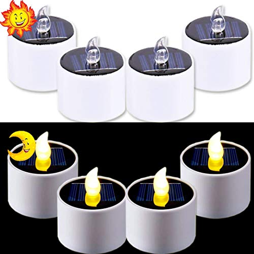 6 Sets of Solar Tea Lights, Waterproof, Rechargeable flameless led Candle Lights, Used for Holiday Celebrations, Outdoor Camping and Emergency Home Decoration to Create Romantic Atmosphere