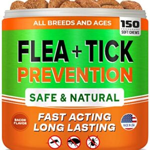 Natural Flea & Tick Prevention for Dogs Chewable Tablets - Flea & Tick Control Supplement - Oral Flea Pills for Dogs - All Breeds and Ages - Soft Chews Made in USA