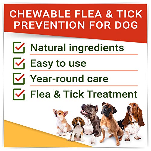 Natural Flea & Tick Prevention for Dogs Chewable Tablets - Flea & Tick Control Supplement - Oral Flea Pills for Dogs - All Breeds and Ages - Soft Chews Made in USA