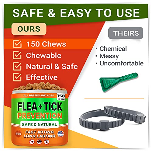 Natural Flea & Tick Prevention for Dogs Chewable Tablets - Flea & Tick Control Supplement - Oral Flea Pills for Dogs - All Breeds and Ages - Soft Chews Made in USA