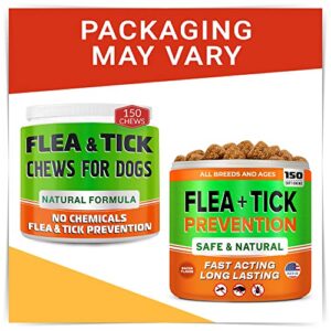 Natural Flea & Tick Prevention for Dogs Chewable Tablets - Flea & Tick Control Supplement - Oral Flea Pills for Dogs - All Breeds and Ages - Soft Chews Made in USA