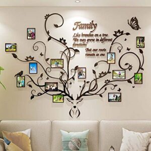 decorsmart antlers family tree wall decor for living room, 3d removable picture frame collage diy acrylic stickers with deer head and quote family like branches on a tree