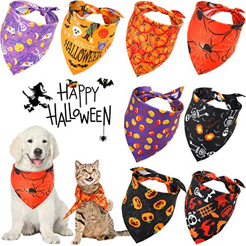 8 Pieces Halloween Pet Bandana Dog Kerchief Scarf Dog Triangle Bibs Washable Cat Scarf Accessories for Halloween Holiday Christmas Festival Theme Party Cat Dog