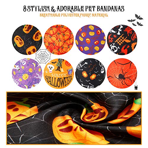 8 Pieces Halloween Pet Bandana Dog Kerchief Scarf Dog Triangle Bibs Washable Cat Scarf Accessories for Halloween Holiday Christmas Festival Theme Party Cat Dog